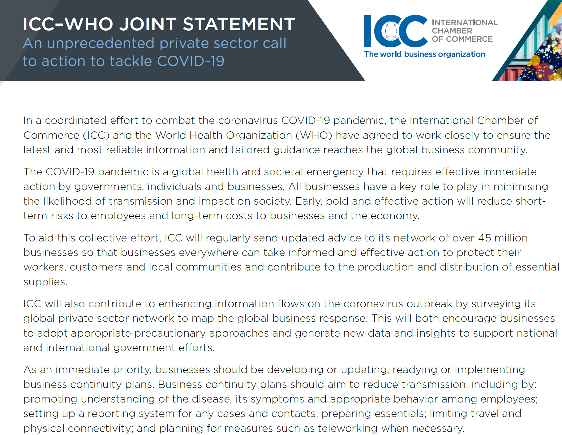 ICC - WHO Joint Statement on COVID-19 - ICC - International Chamber of ...