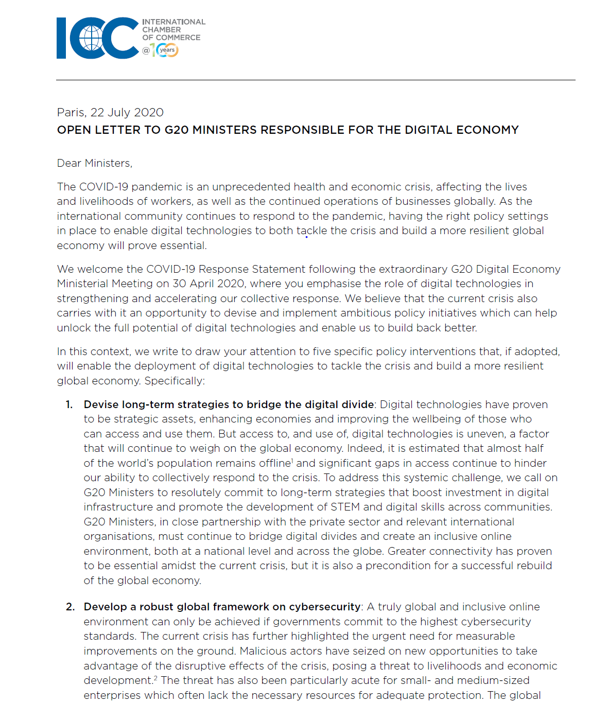 Open letter to G20 ministers responsible for the digital economy - ICC ...