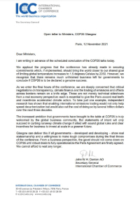 Open letter to Ministers, COP26 Glasgow - ICC - International Chamber ...